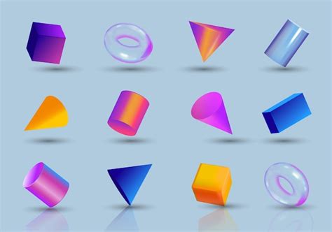 Conjunto de formas geométricas formas em desenho de desenho animado D cilindros tori e outras