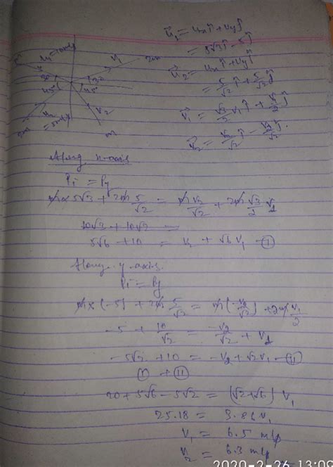 Two Particles Of Masses M And 2m Moving As Shown With Speeds Of 10m S And 5m S Collied