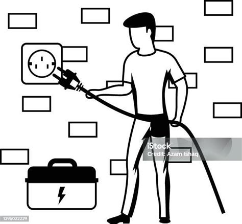 플러그 코드 벡터 아이콘 디자인 전기 기술자 직업 기호 전원 공급 장치 및 배선 기호 핸디맨 및 수리공 도구 스톡 일러스트레이션 문제 해결 홈 전기 문제 개념을 들고 있는
