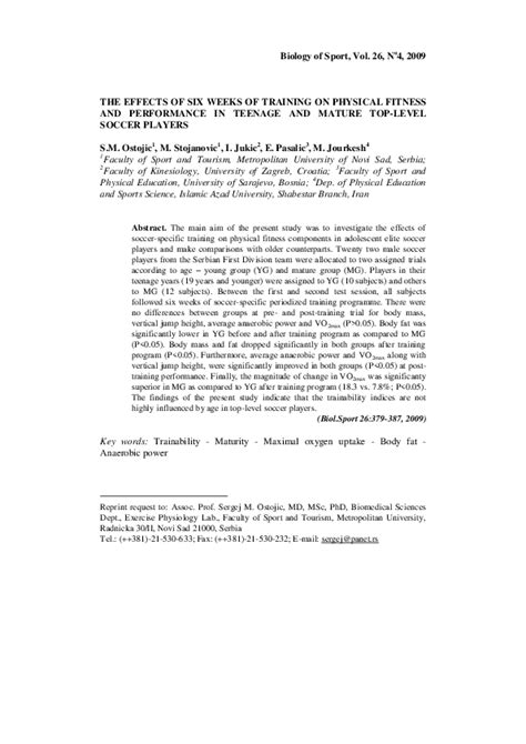 Pdf The Effects Of Six Weeks Of Training On Physical Fitness And Performance In Teenage And