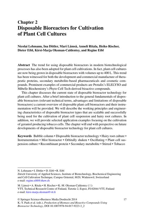 Pdf Disposable Bioreactors For Cultivation Of Plant Cell Cultures