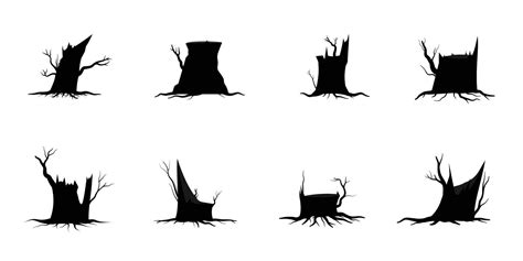 Black Branch Tree Or Naked Trees Silhouettes Set Hand Drawn Isolated Illustrations