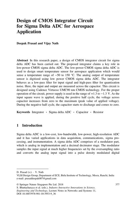 Pdf Design Of Cmos Integrator Circuit For Sigma Delta Adc For