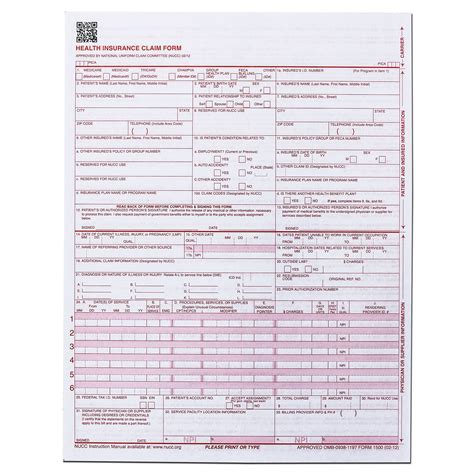 Health Insurance Claim Form Hcfa Claim Form Cms 1500 Claim Form