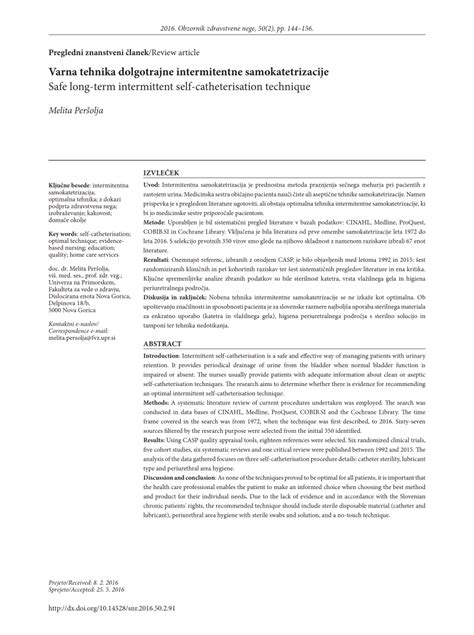 Pdf Safe Long Term Intermittent Self Catheterisation Technique