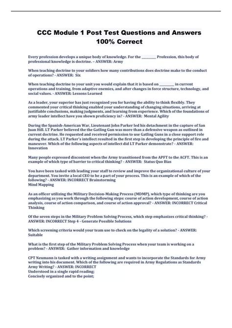 CCC Module 1 Post Test Questions And Answers 100 Correct CCC Certified Cooperative