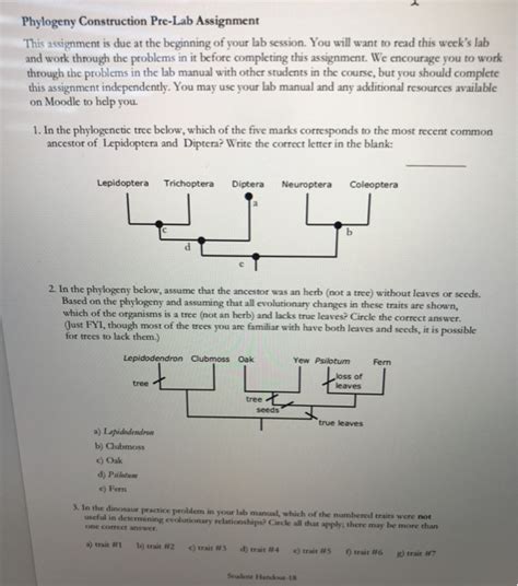 Solved Phylogeny Construction Pre Lab Assignment This Chegg Com