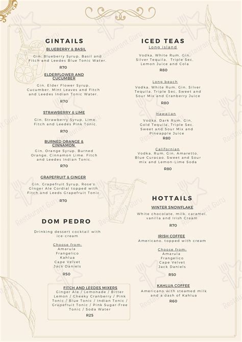 Menu At Red Ruby Restaurant Pretoria