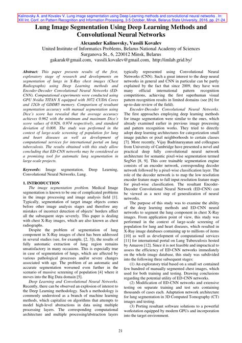 Pdf Lung Image Segmentation Using Deep Learning Methods And
