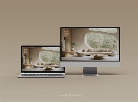 Uiux 제품 프레젠테이션 3d 렌더링을 위한 데스크 및 노트북 모 프리미엄 Psd 파일