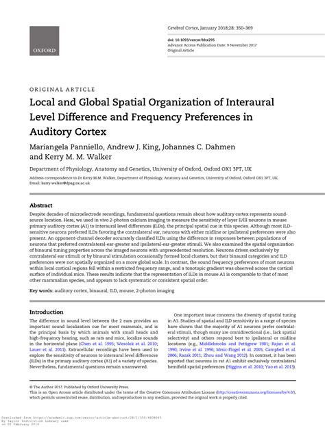 Pdf Local And Global Spatial Organization Of Interaural Level