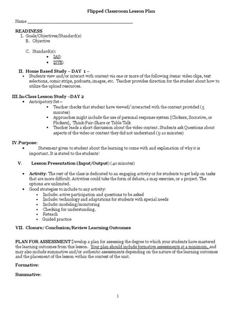 Flipped Classroom Esl Lesson Plan Examples Free Printable