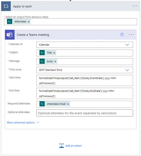 powerautomate flow help create teams meeting when i add an event in