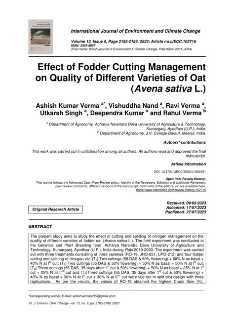 Pdf Effect Of Fodder Cutting Management On Quality Of Different