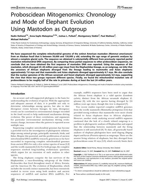 Pdf Plos Biology Proboscidean Mitogenomics Chronology And Labs Slatkin