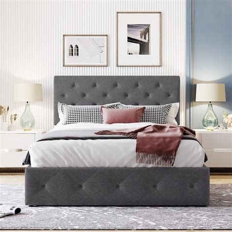 Buy Lift Up Storage Bed Full Size Linen Upholstered Platform Beds