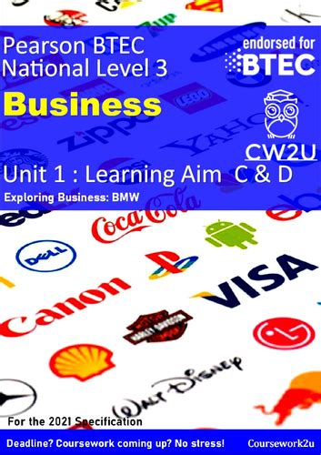 2021 Btec Business Level 3 Distinction Unit 1 Learning Aim C And D Bmw Teaching Resources