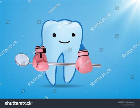 Tooth Character Holding Dental Mirror Realistic Stock Vector Royalty