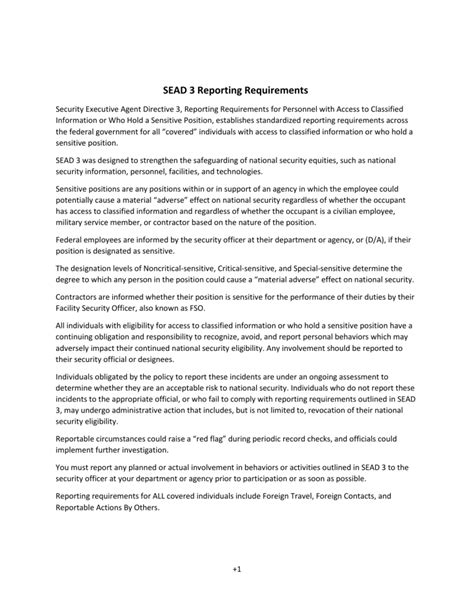 Sead 3 Reporting Requirements National Security