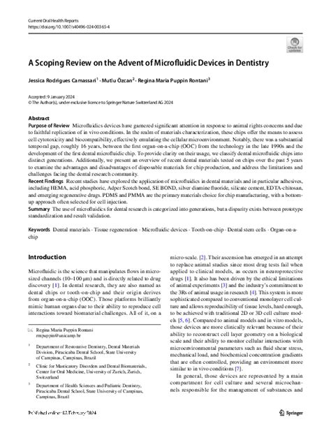 Pdf A Scoping Review On The Advent Of Microfluidic Devices In Dentistry