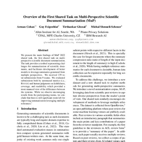 Overview Of The First Shared Task On Multi Perspective Scientific Document Summarization Mup
