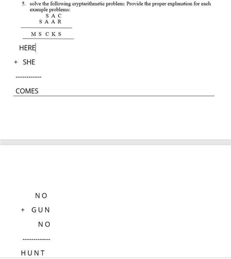 Solved 5 Solve The Following Cryptarithmetic Problem