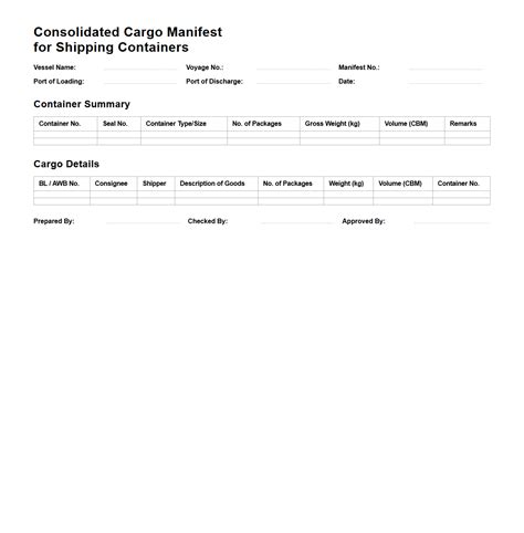 Comprehensive Cargo Manifest Document Template For Container Shipping