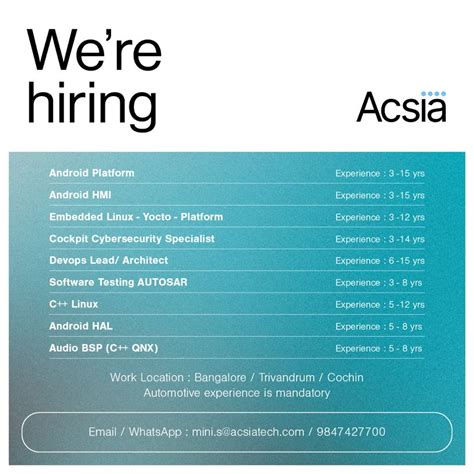 hiringnow applynow softwaredevelopment embeddedengineer… acsia technologies