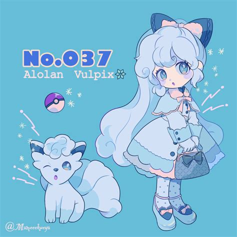 Safebooru 1girl Alolan Form Alolan Vulpix Aqua Background Aqua Eyes