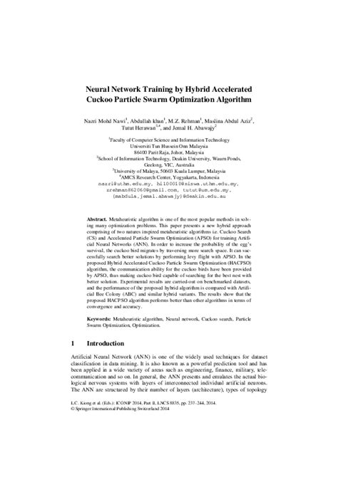 Pdf Neural Network Training By Hybrid Accelerated Cuckoo Particle