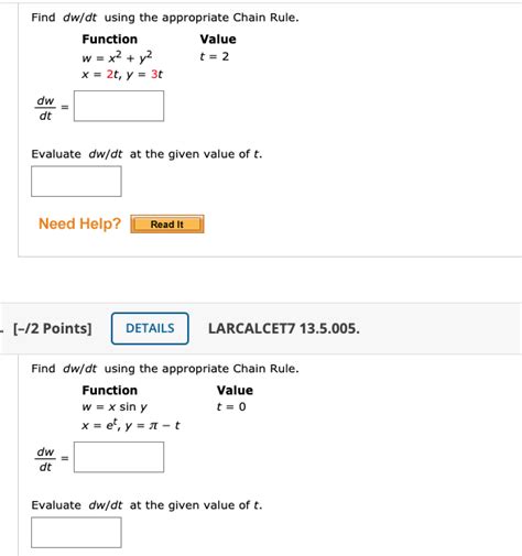 Solved Find Dw Dt Using The Appropriate Chain Rule Function Chegg Com