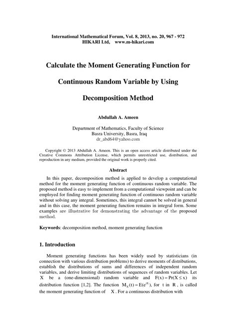 pdf calculate the moment generating function for continuous random