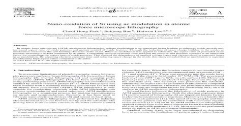 Nano Oxidation Of Si Using Ac Modulation In Atomic Force Microscope Lithography [pdf Document]