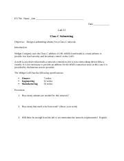 Lab 11 Class C Subnetting 1 Docx ET 704 Name Anu Date Lab 11 Class C Subnetting Objective