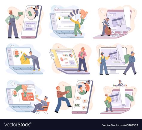 Hacker Activity Big Set Hacking Computer Vector Image