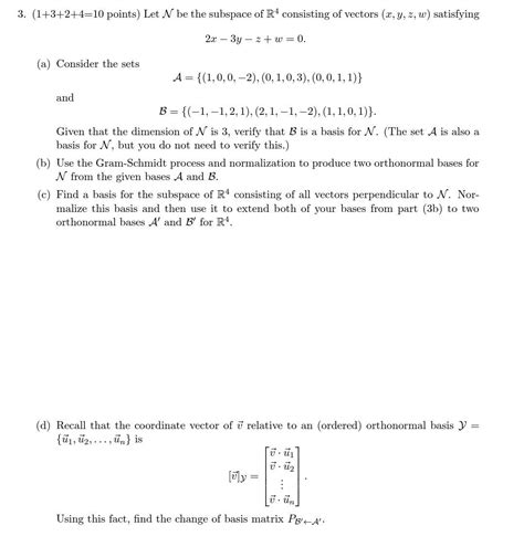 solved 1 3 2 4 10 points let n be the subspace of r4