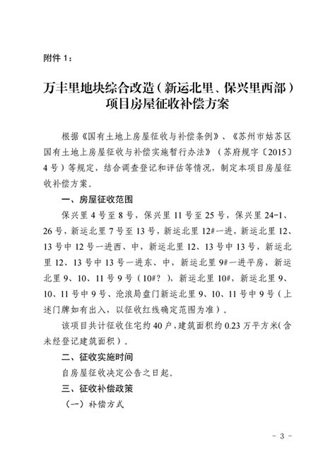 2023 89号姑苏区人民政府关于对《万丰里地块综合改造（新运北里、保兴里西部）项目房屋征收补偿方案（征求意见稿）》公开征求意见的通知