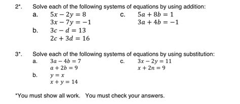 solved 2 ﻿solve each of the following systems of equations