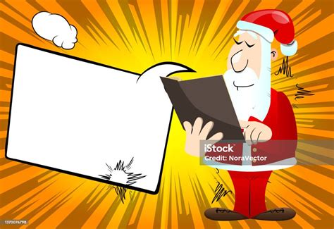 빨간 옷을 입은 산타클로스는 흰 수염을 읽고 열린 책을 가리켰다 12월에 대한 스톡 벡터 아트 및 기타 이미지 12월