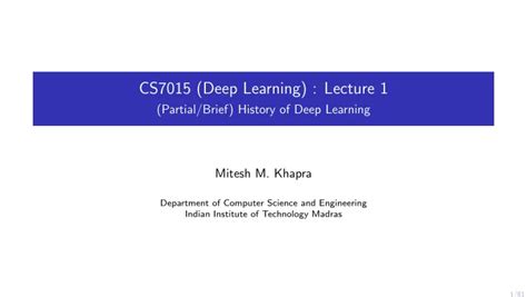 Ppt Cs7015 Deep Learning Lecture 1 Partialbrief History Of