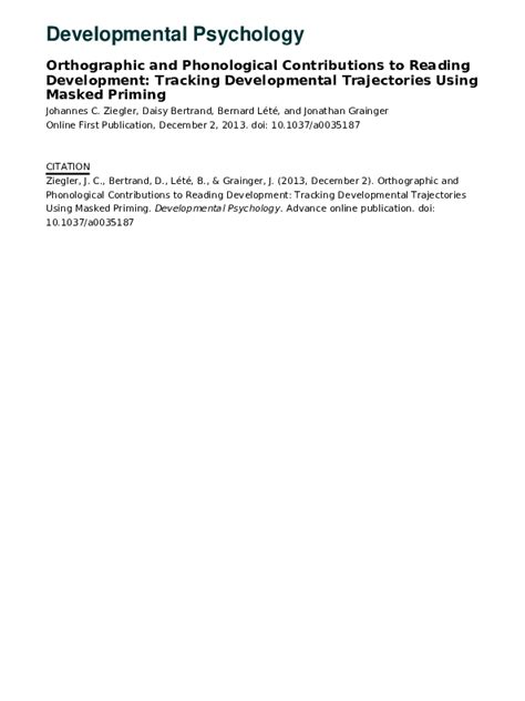 Pdf Orthographic And Phonological Contributions To Reading Development Tracking Developmental