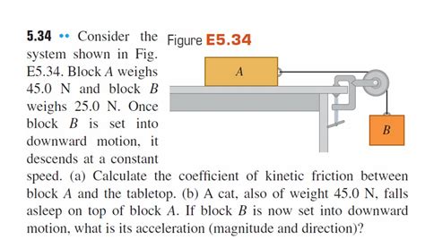 Solved 5 34 ⋯ Consider The Figure E5 34 System Shown In Fig E5 34 Block A Weighs 45 0 N And