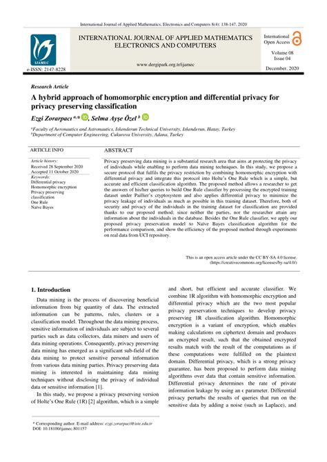 Pdf A Hybrid Approach Of Homomorphic Encryption And Differential Privacy For Privacy