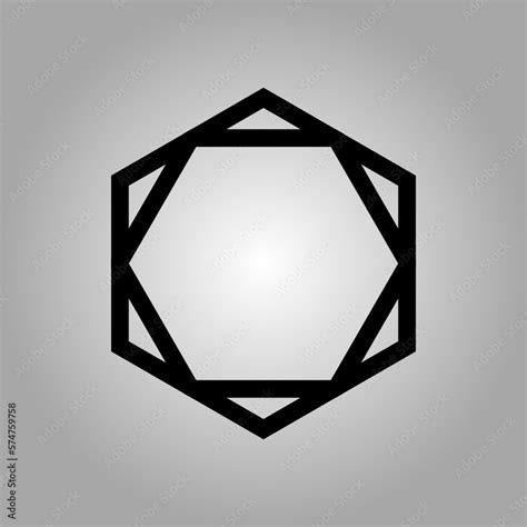 monochrome vector graphic of two hexagons the inner hexagon rotated 60 degrees and touching the