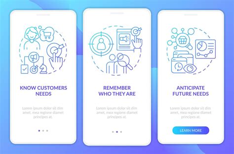 Research Target Audience Needs Blue Gradient Onboarding Mobile App Screen Walkthrough 3 Steps