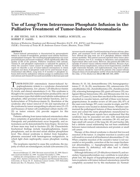Pdf Use Of Long Term Intravenous Phosphate Infusion In The Palliative Treatment Of Tumor