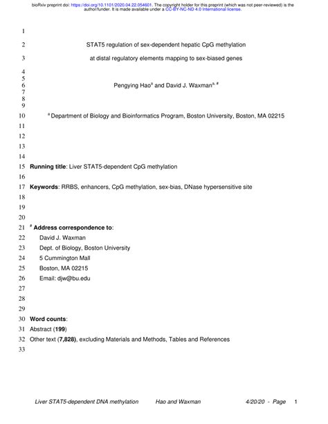 Pdf Stat5 Regulation Of Sex Dependent Hepatic Cpg Methylation At