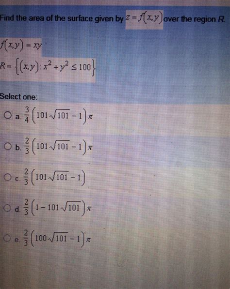 Solved Find The Area Of The Surface Given By Z F X Y Over