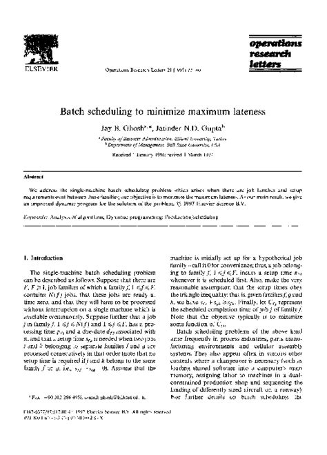 Pdf Batch Scheduling To Minimize Maximum Lateness