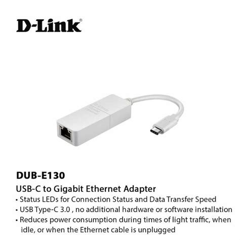 D Link Usb C To Gigabit Ethernet Adapter Dub E130 White